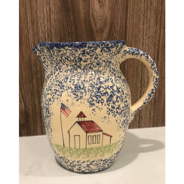 2000s Molly Dallas Handcrafted Pottery School Flag Design Water Pitcher ...