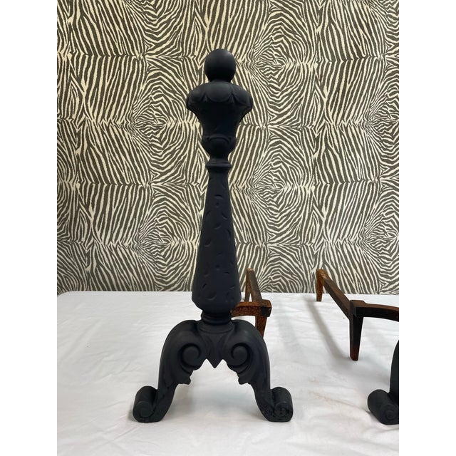 Vintage 1960s Pair of Metal & Cast Iron Fireplace Andirons | Chairish