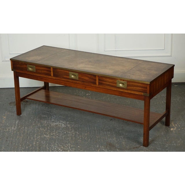 Vintage Military Campaign Style Coffee Table in Brown Aged Leather ...