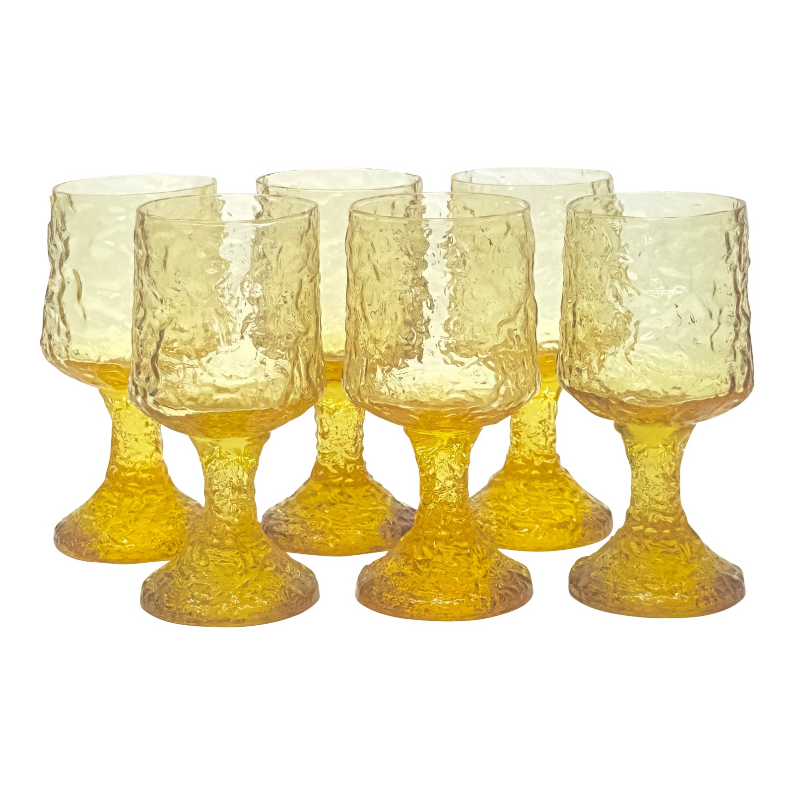 Sunshine Yellow Hand Blown Textured Crystal Wine Goblets by Lenox - Set ...