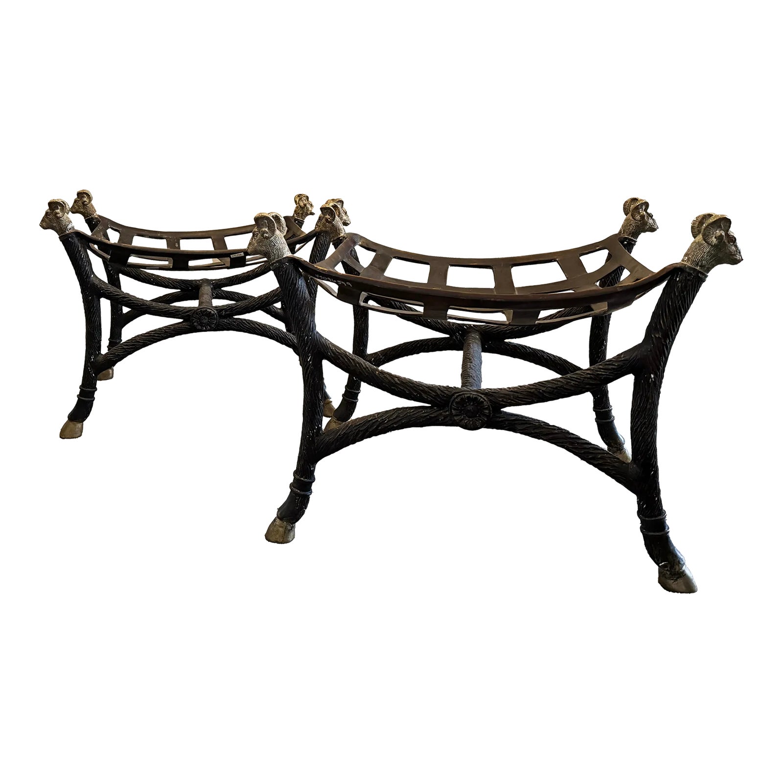 Pair of Brass Rams Head Benches | Chairish