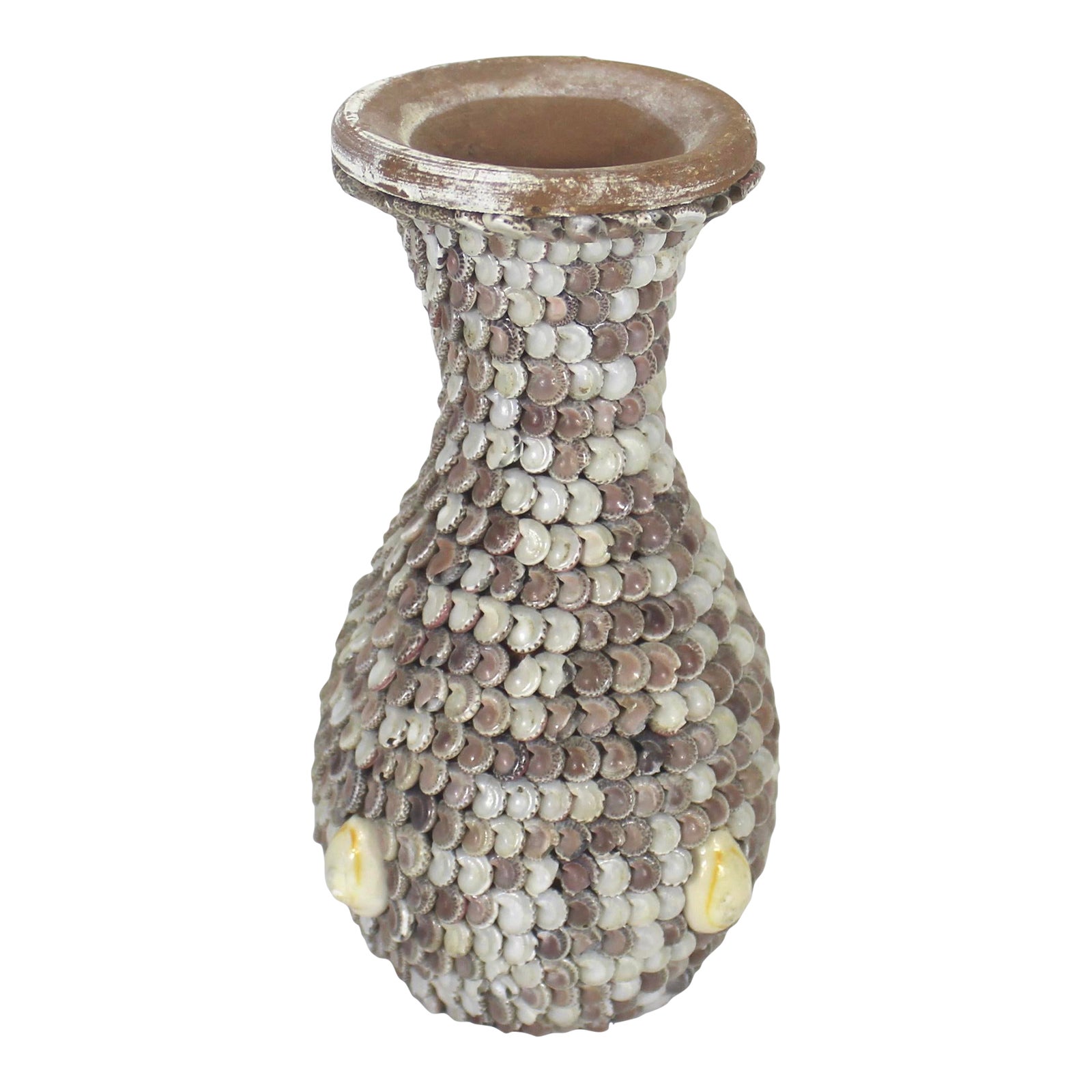 Vintage Shell Encrusted Terracotta Vase Beach House Decor Seashell ...