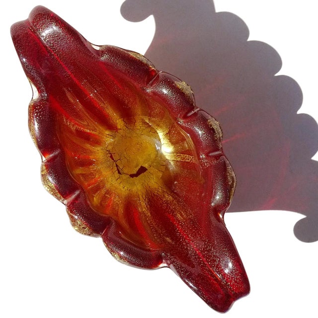 Barovier Toso Murano Vintage Red Gold Flecks Italian Art Glass Flared ...
