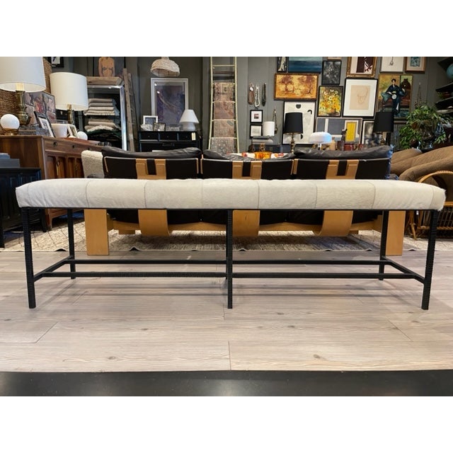 Contemporary Hair on Hide Bench With Chiseled Wrought Iron Base | Chairish
