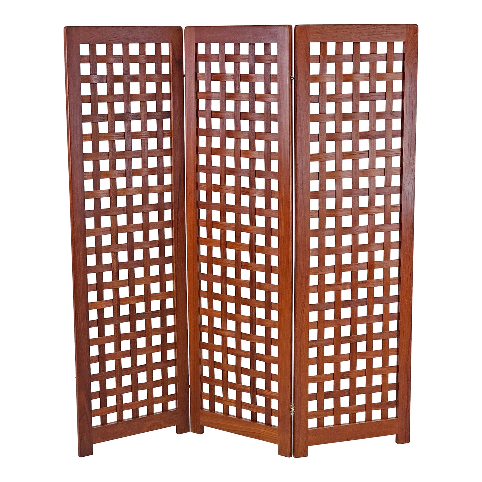 1960s Danish Modern Teak 3 Panel Lattice Folding Screen | Chairish