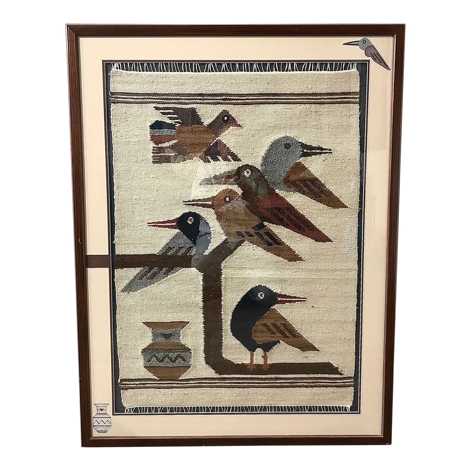 Artisan Peruvian Hand Loomed Tapestry With Birds - Framed | Chairish