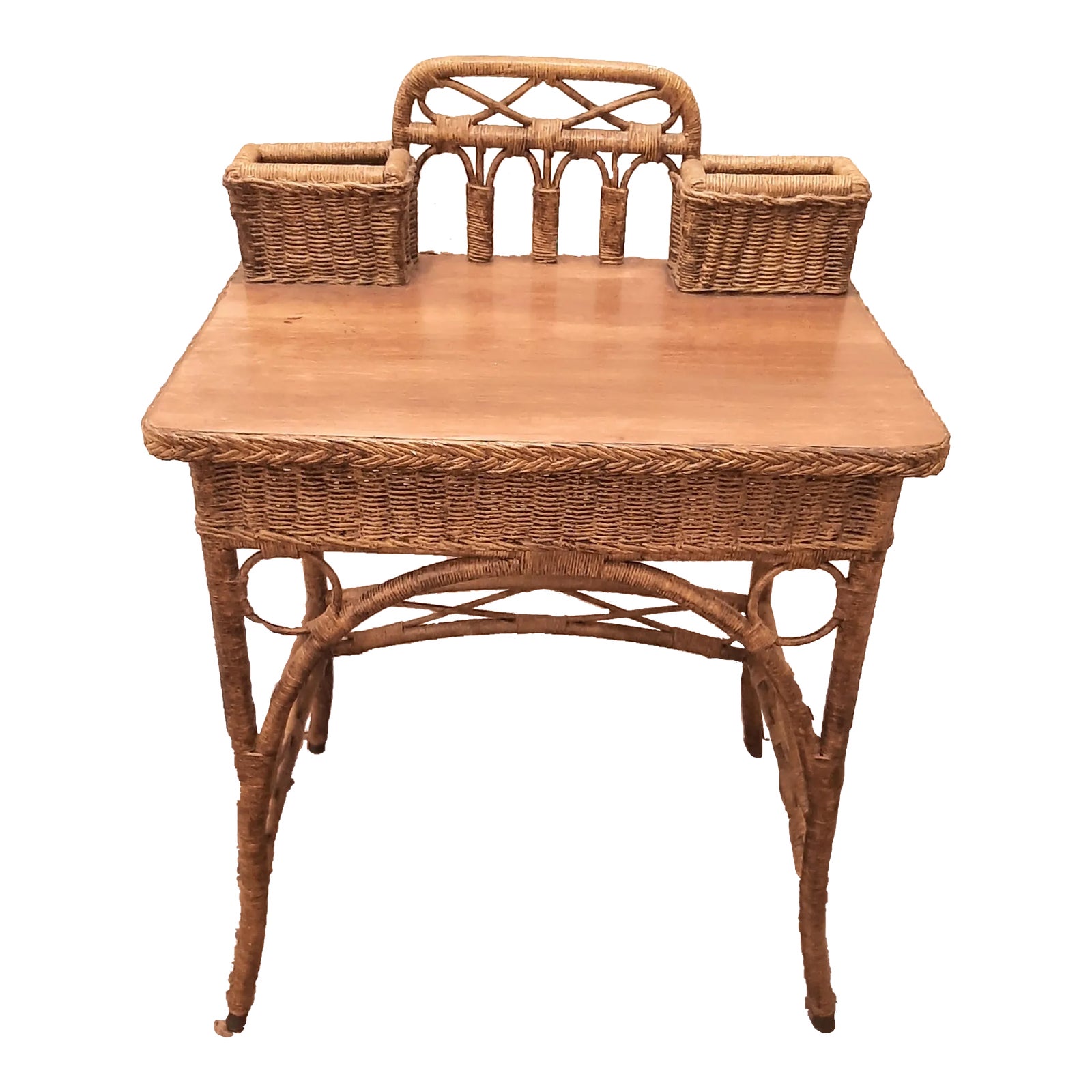 Original Victorian 19th Century Wicker Wood Writing Desk | Chairish