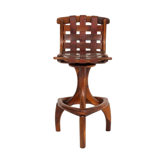 1970s California Craft Arthur Espenet Carpenter Three Leg Bar Stool in ...