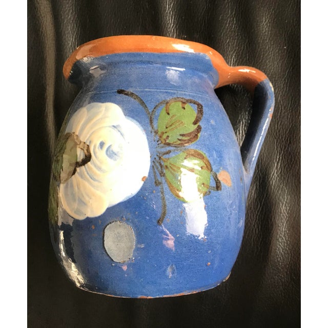 1880’s Vintage European Blue Ceramic Handpainted Milk Jug | Chairish