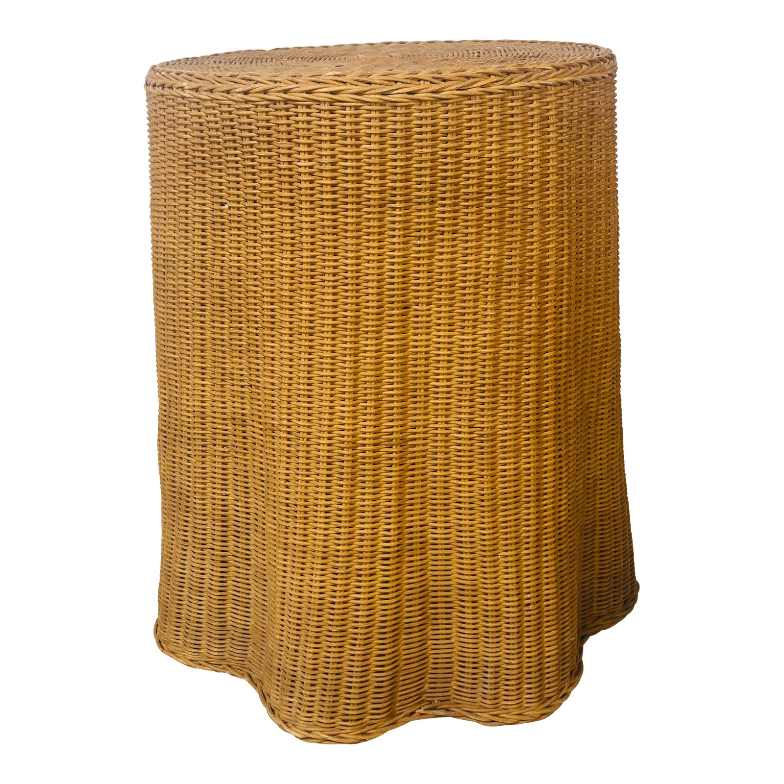 Vintage Coastal Draped Wicker Table | Chairish