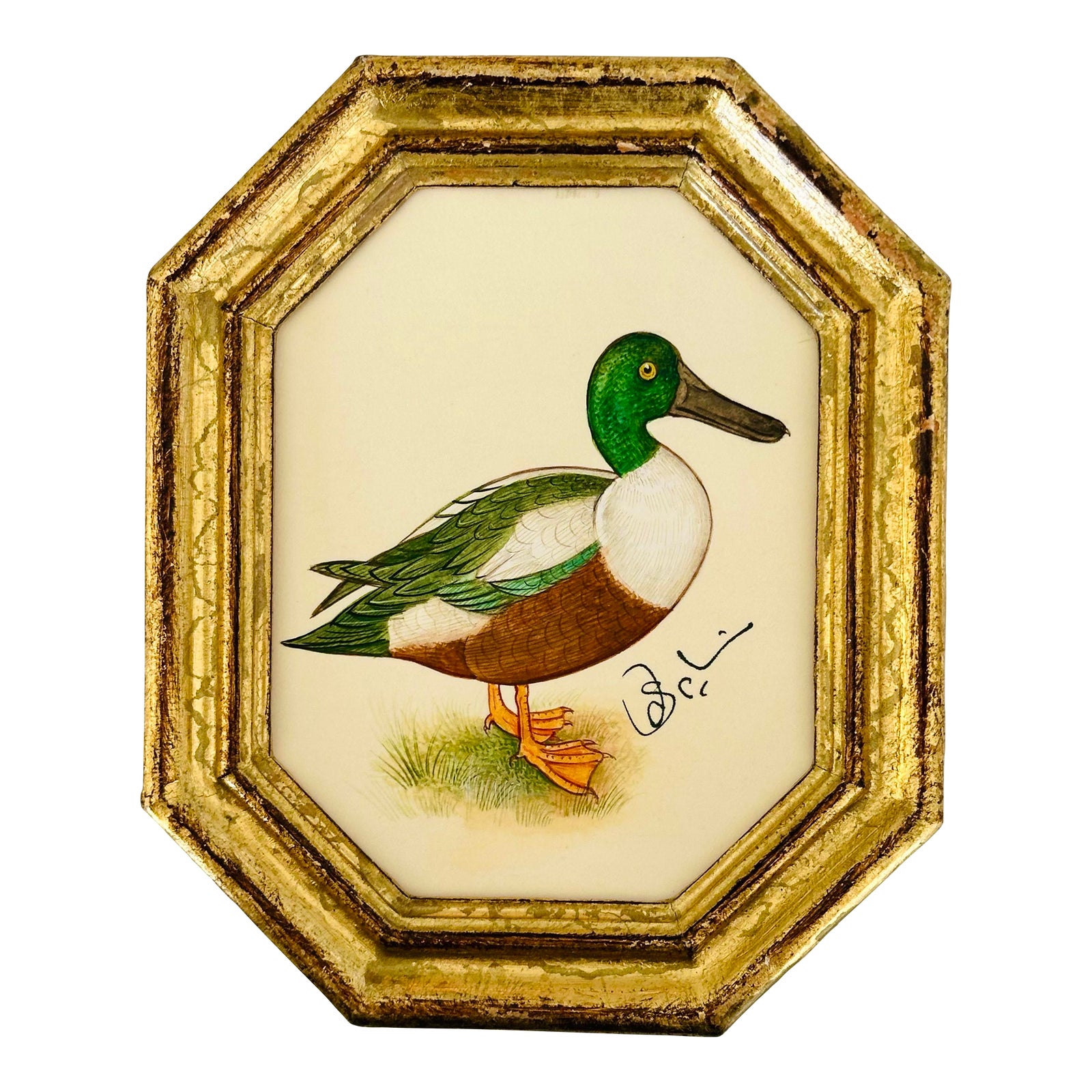 Original Hand-Painted Mallard Miniature Painting in an Italian Vintage ...
