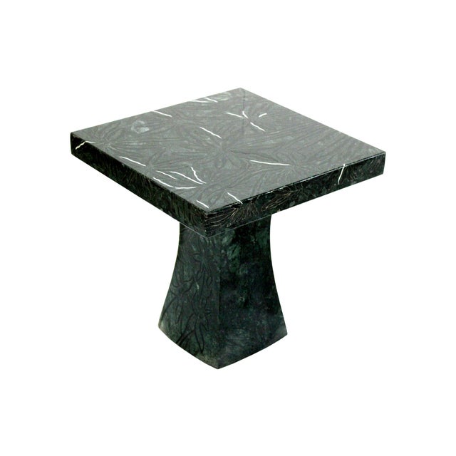 Set of Two Palms Tables in Green Marble Handcrafted in India | Chairish
