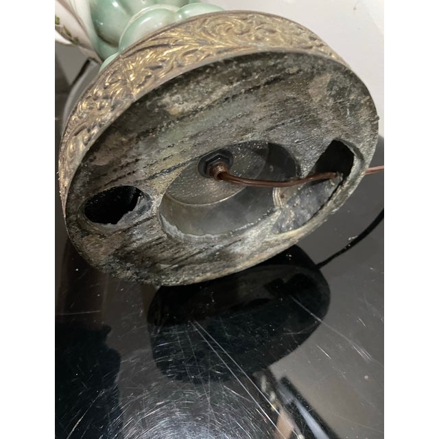 1930s Art Nouveau Hand-Painted Green Ceramic Table Lamp With Cast Metal ...