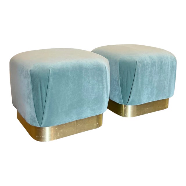 1980s Iconic Marge Carson Style Poufs Recently Recovered in a Pool Blue ...
