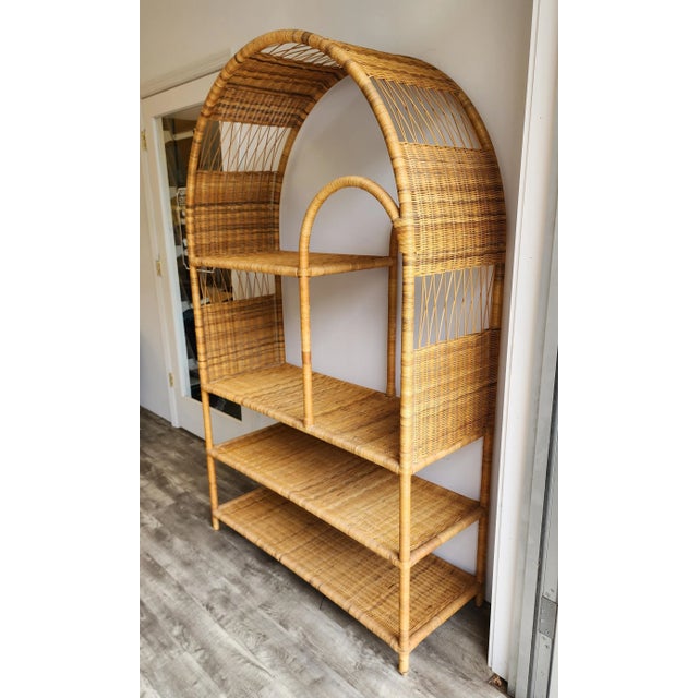 1970s Boho Chic Wicker Etagere | Chairish