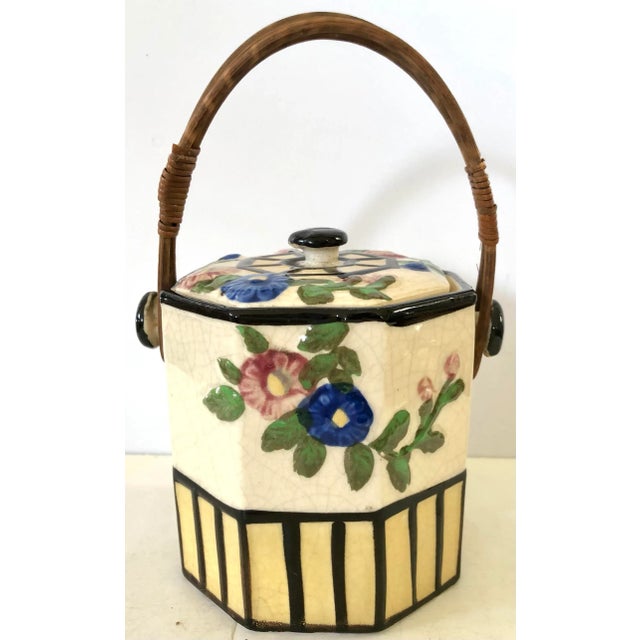 Vintage Japanese Octagon Ceramic Biscuit Jar | Chairish