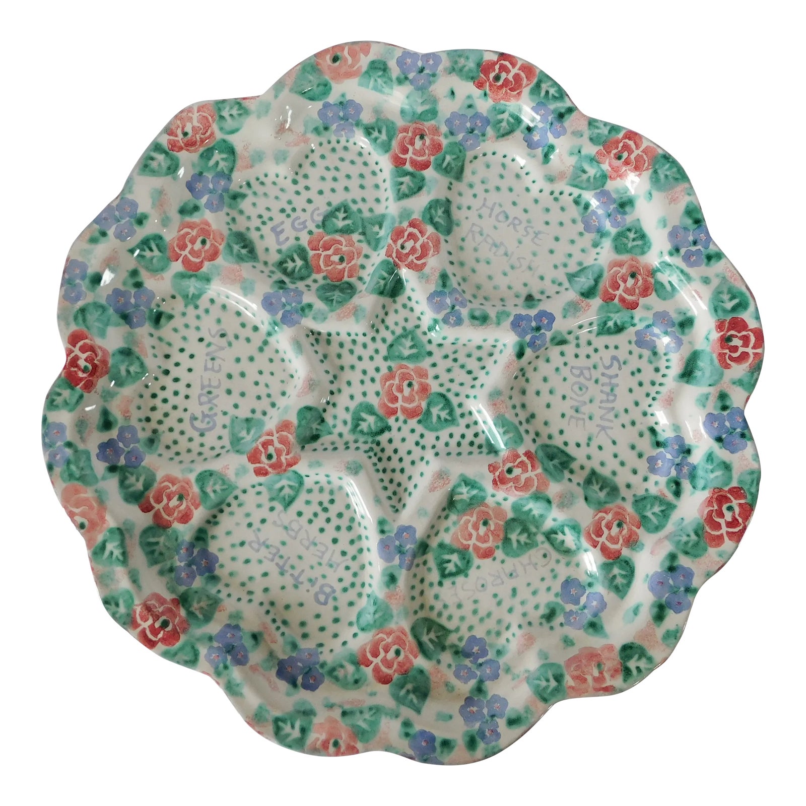 Large Artist Signed Enamel Over Terracotta Hand Painted Flower Shaped ...