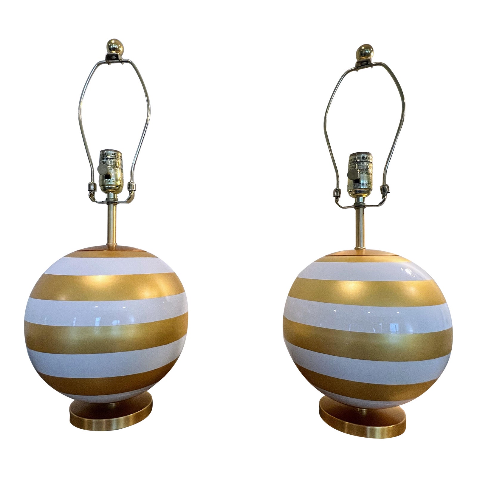 Contemporary Kate Spade New York Round Gold and White Striped Lamps - A ...