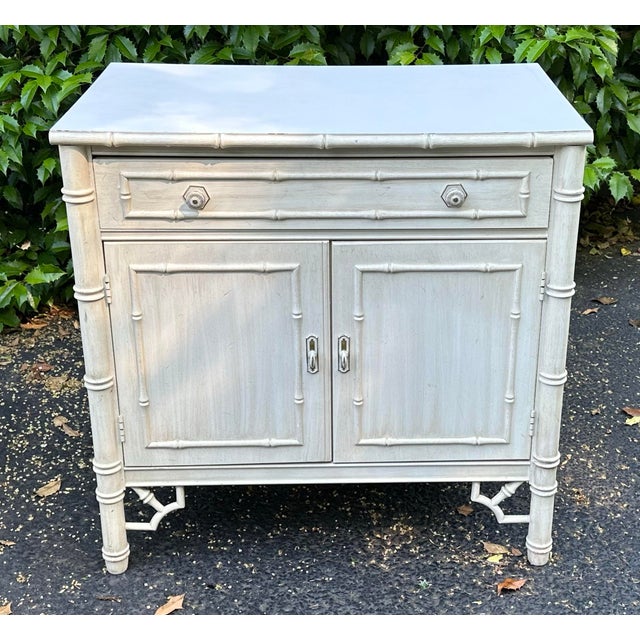 Palm Beach Style Chinoiserie Faux Bamboo Bar Cabinet/Server With Beige ...