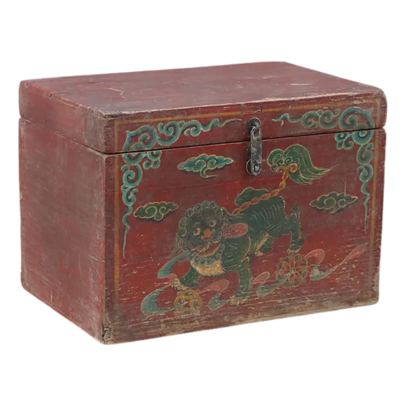 Vintage Chinese Painted Chest | Chairish