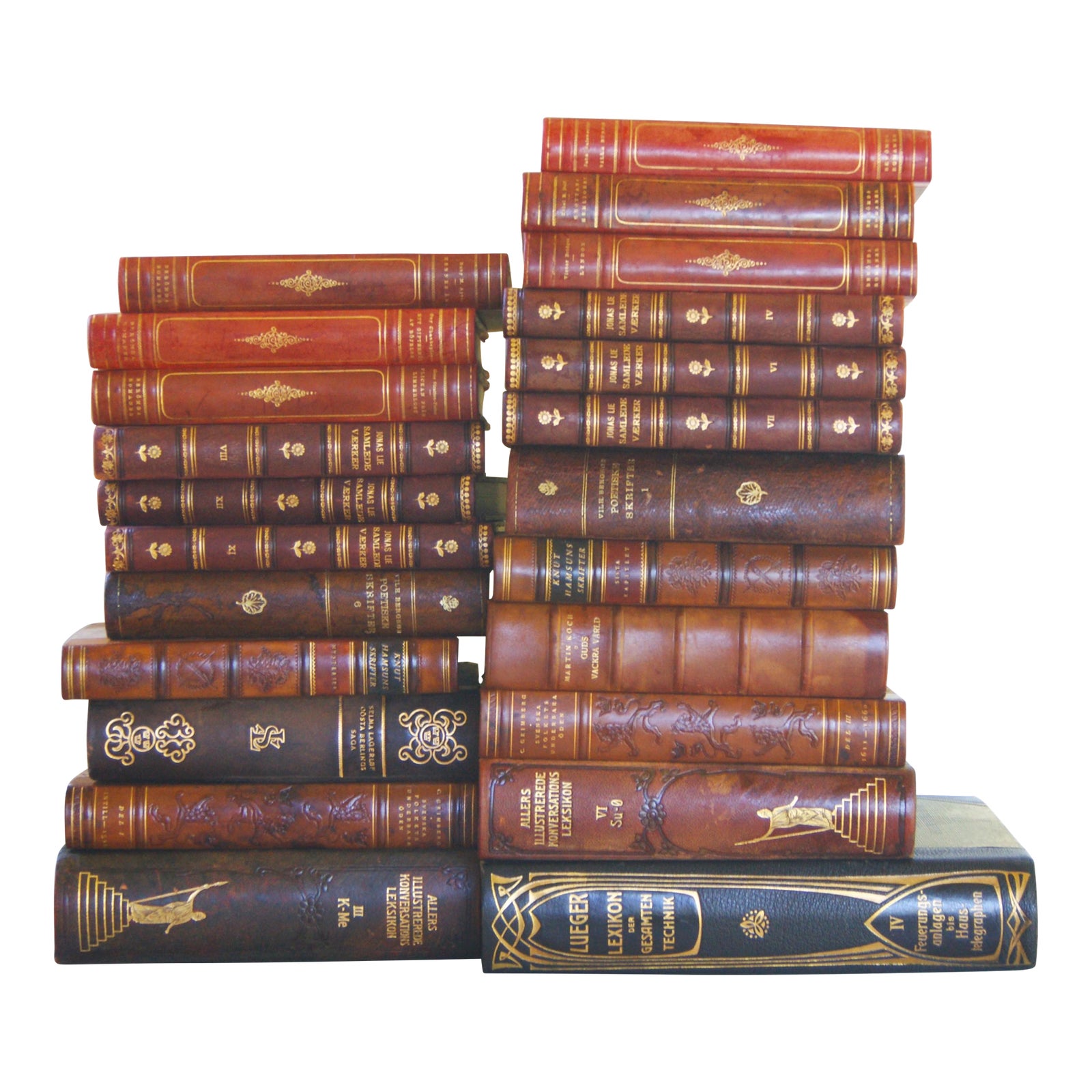 Early 1900s Antique Leather Bound Books with Decorative Gilding- Set of ...