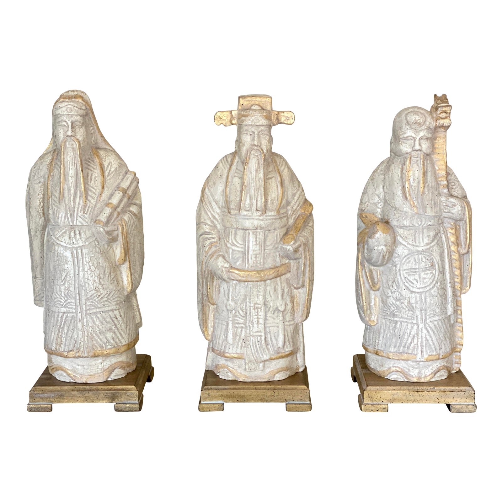 20th Century Chinese Fu Lu Shou Stellar Gods Statues Fulushou - Set of ...