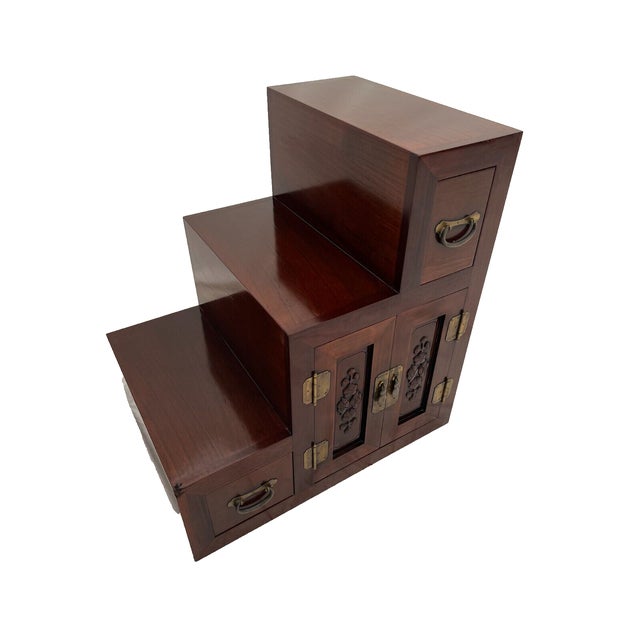 1980s Vintage Tansu Stair Step Chest Two Pass Through Drawers Double ...