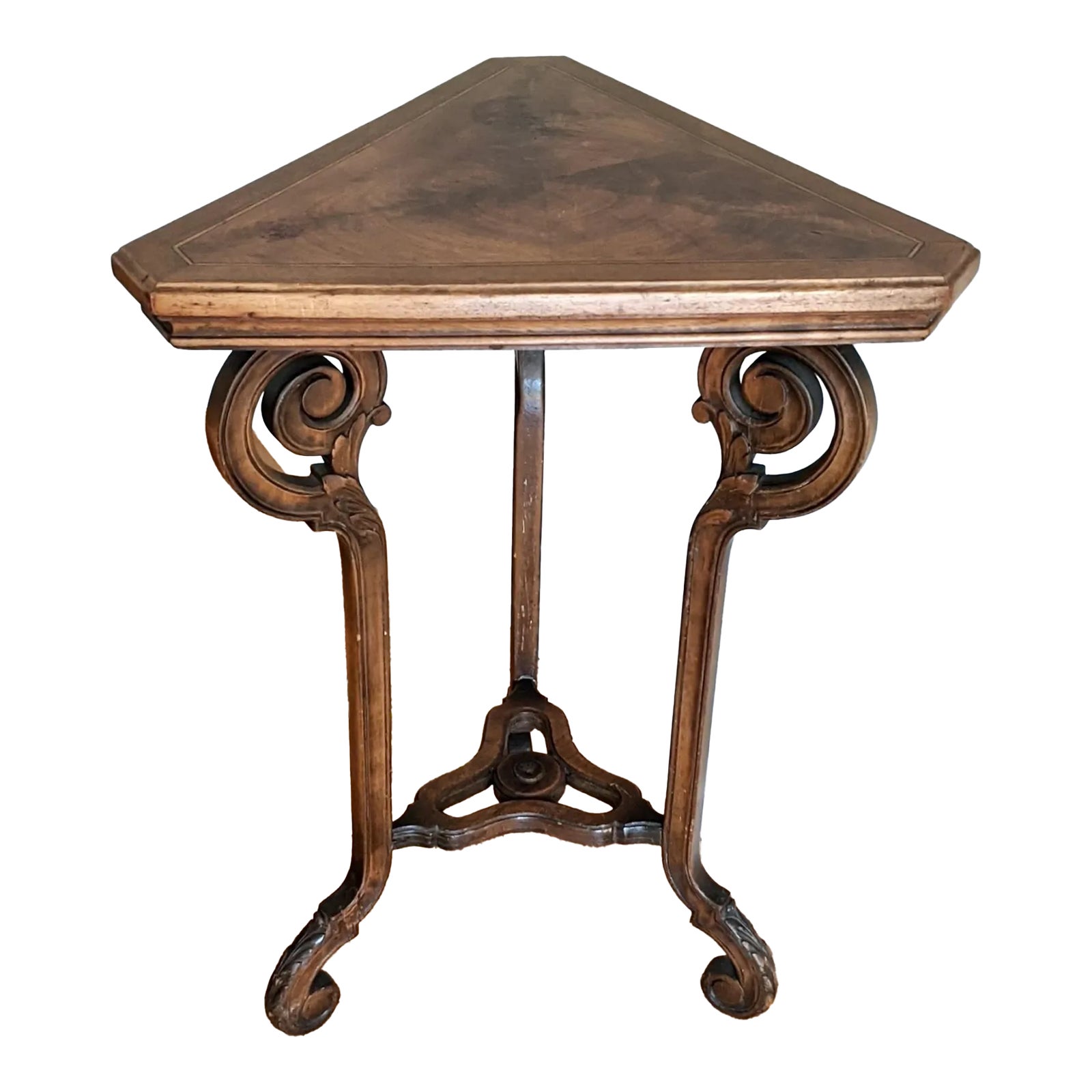 Antique Triangular Walnut Side Table | Chairish