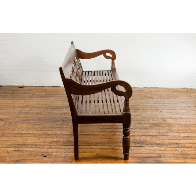 Dutch Colonial Bench with Carved Back, Scrolling Arms and Turned ...