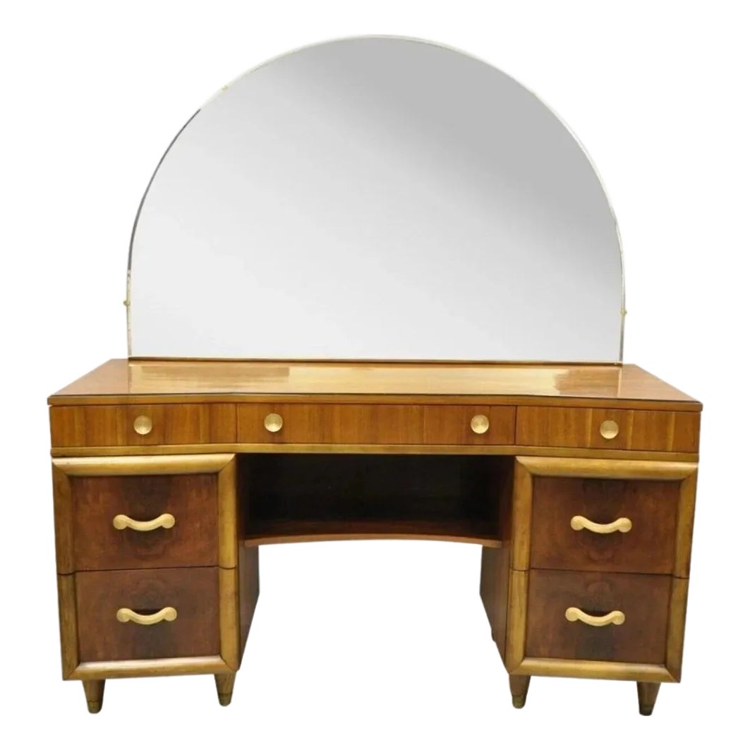 Vintage Mid Century Modern Art Deco Walnut Vanity Table W Mirror by ...