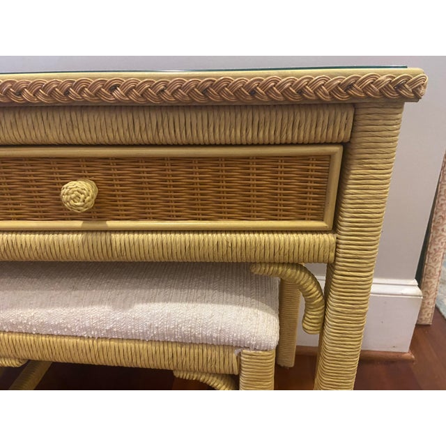 Vintage Henry Link Wrapped Wicker Console Entry Table With Two ...