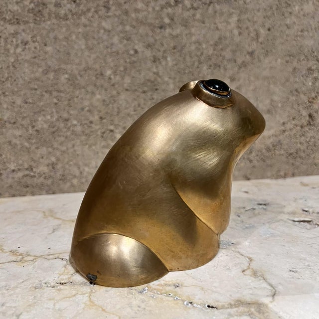 1960s Green Eyed Golden Brass Frog Sculpture Desk Paperweight | Chairish