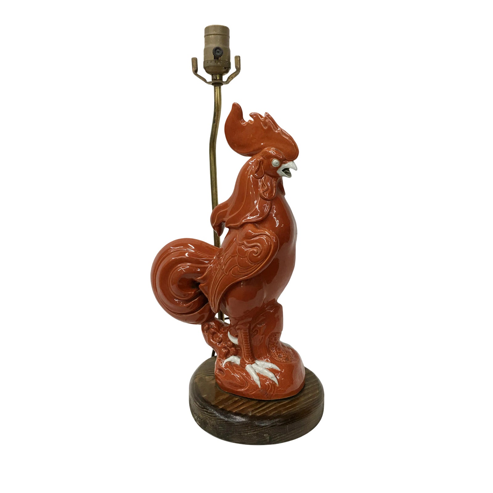 Ceramic Chinese Red Rooster Lamp | Chairish