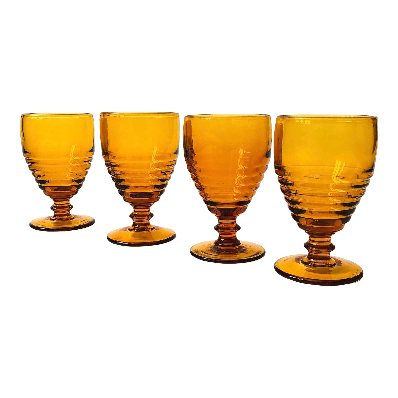 Ribbed Amber Wine Goblets - Set of 4 | Chairish