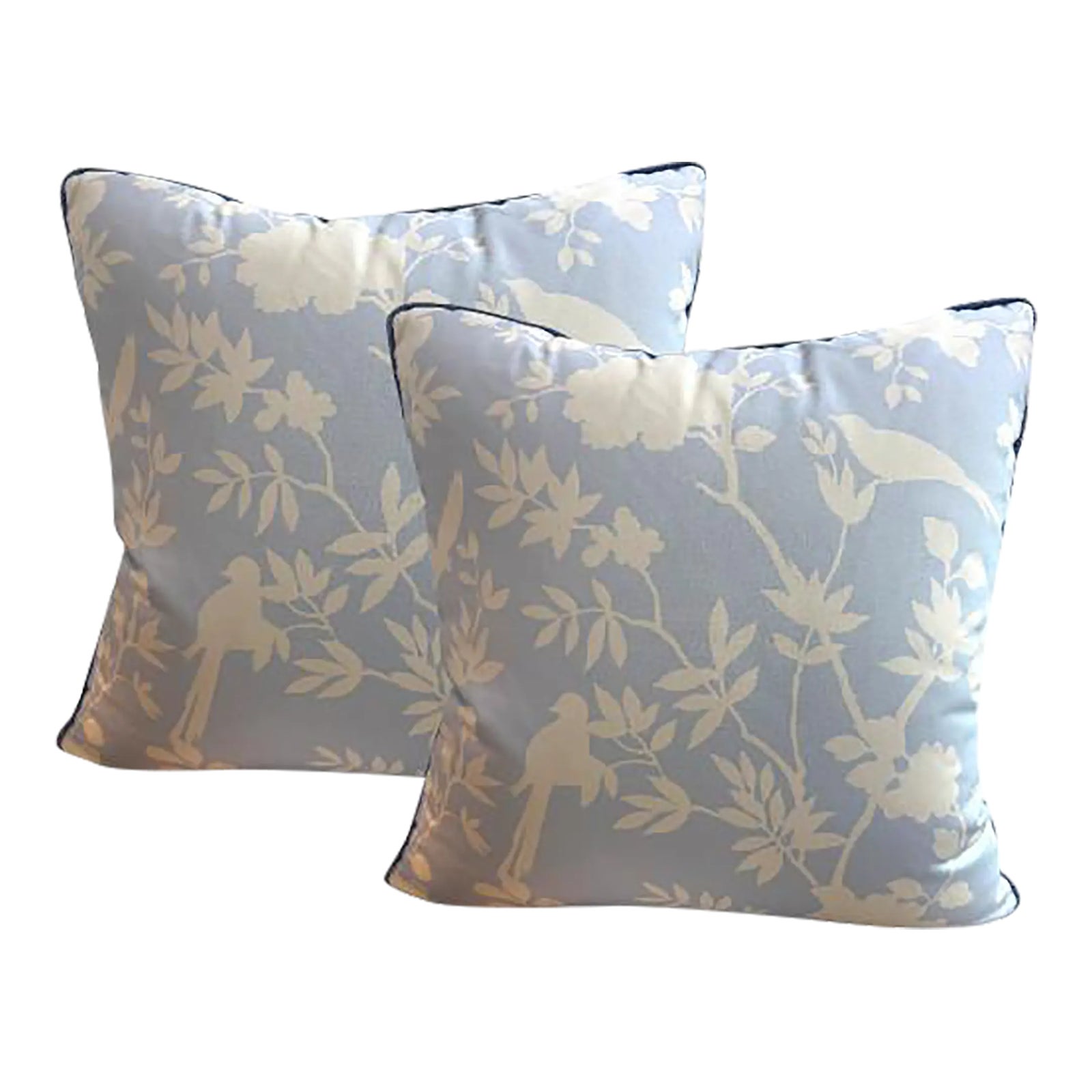 Pair of Pale Blue & Ivory Chinoiserie Bird 20'' Pillows | Chairish