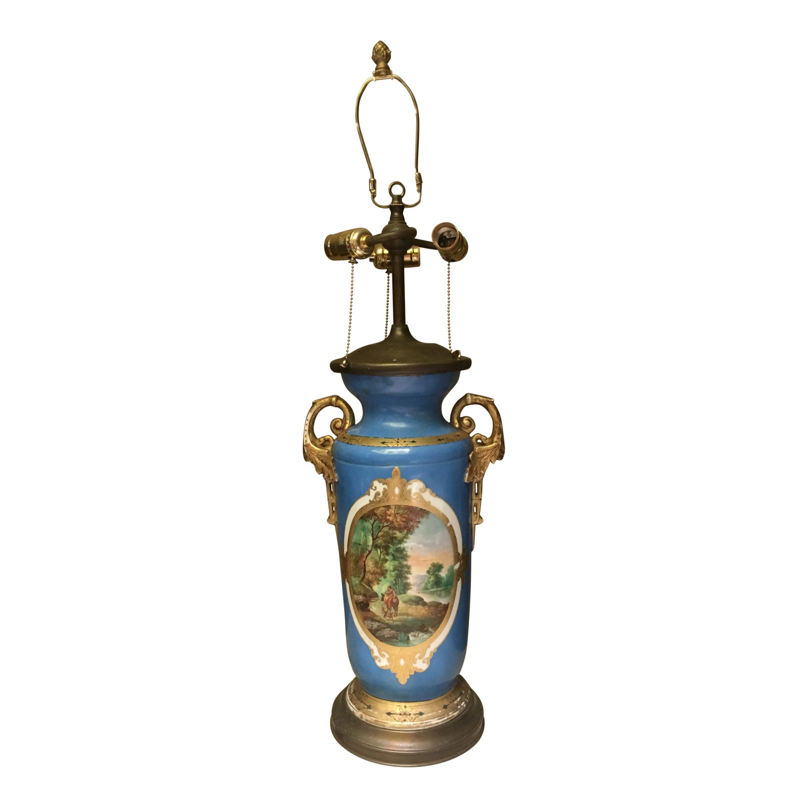Large Paris Porcelain Hand Painted 3-Light Table Lamp | Chairish