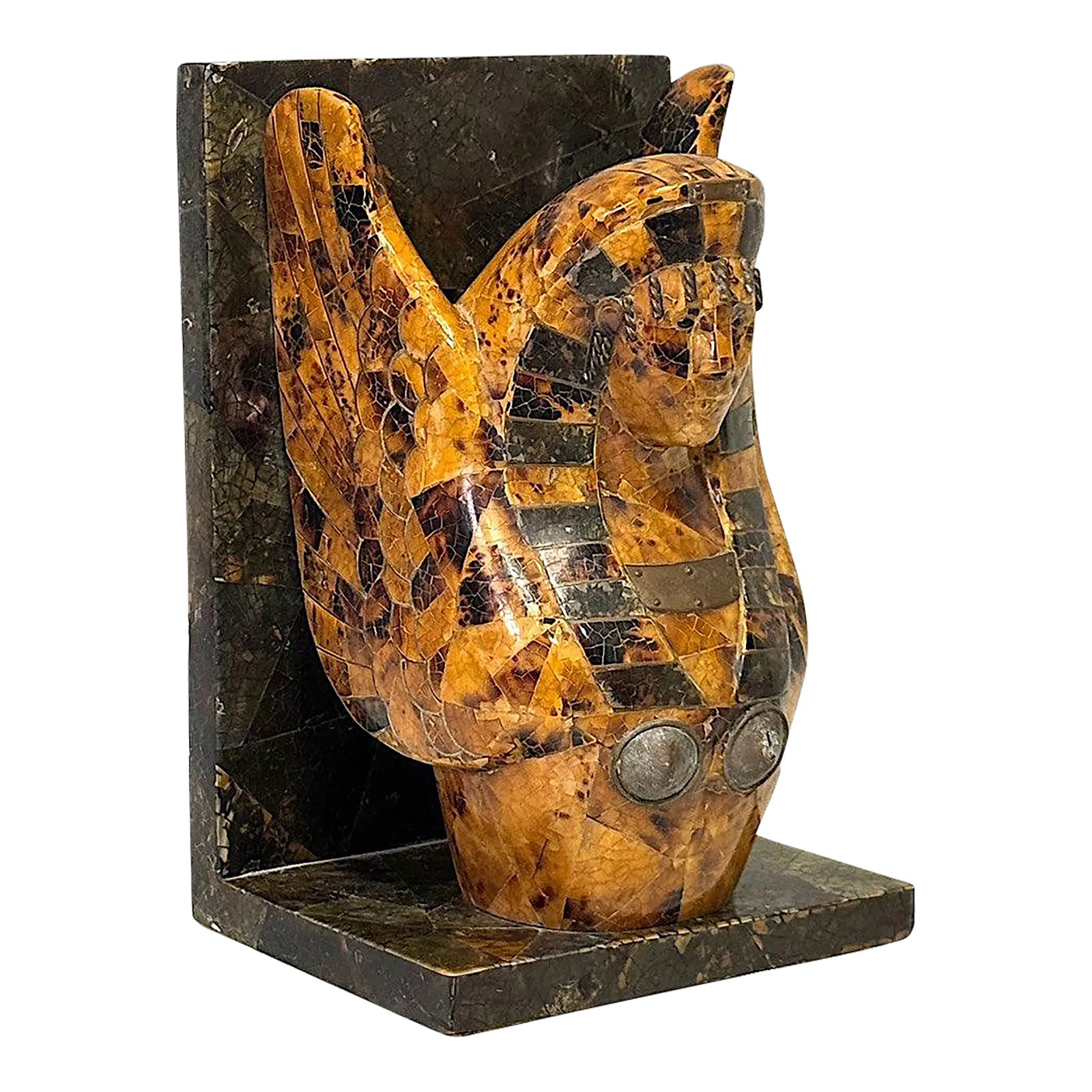 Large Maitland Smith Egyptian Revival Tessellated Stone & Brass Sphinx ...