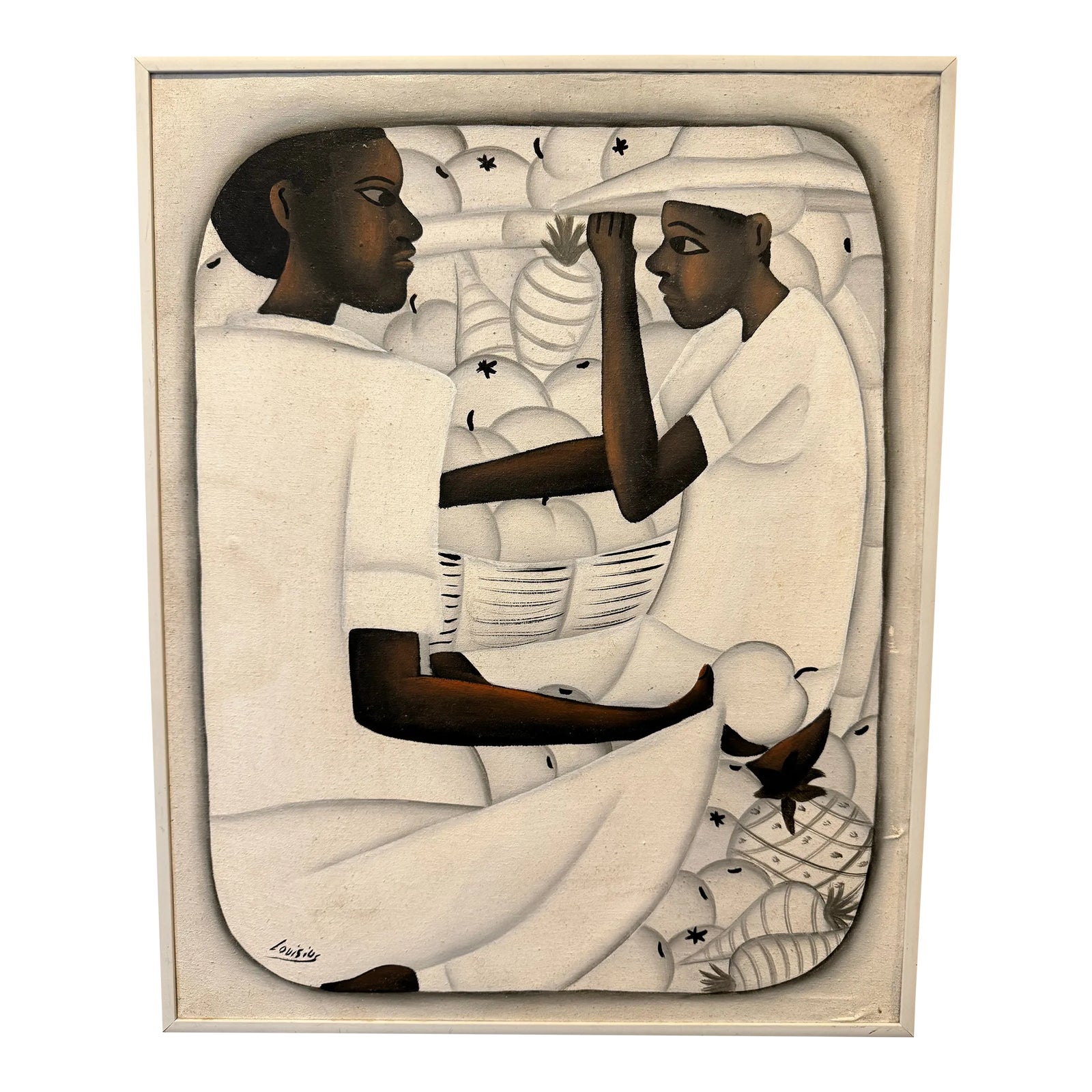 1970s Original Painting by Jean Bruno Louisius Unusual Black White and ...