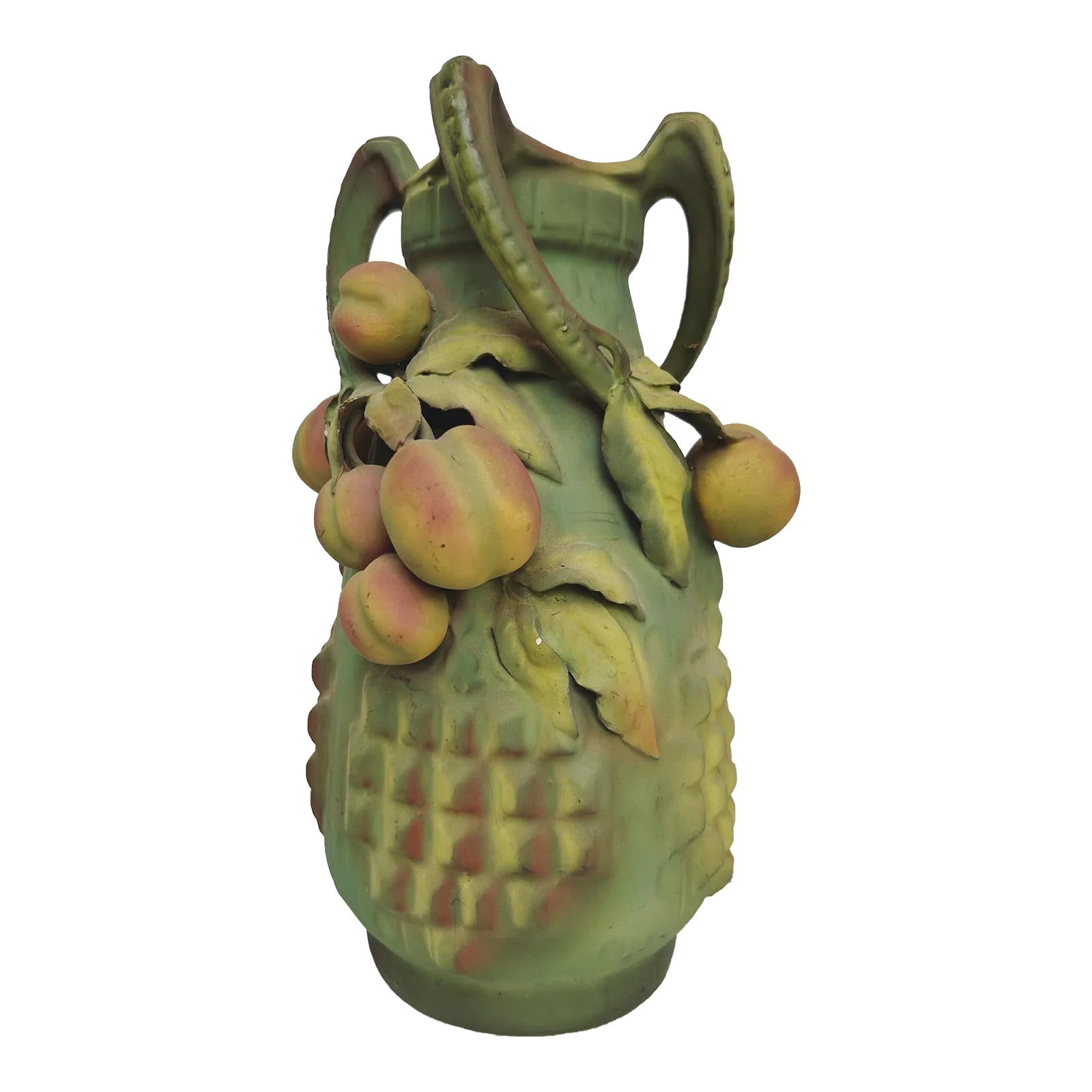 Early 20th Century Majolica Matte Peach Vase | Chairish