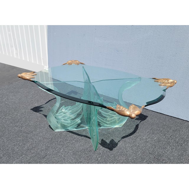 Vintage Frost Glass Cocktail Coffee Table W Swans Signed Cebe ...