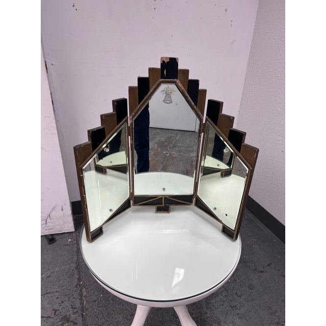 Vintage Tri-Fold Art Deco Table Top Mirror | Chairish