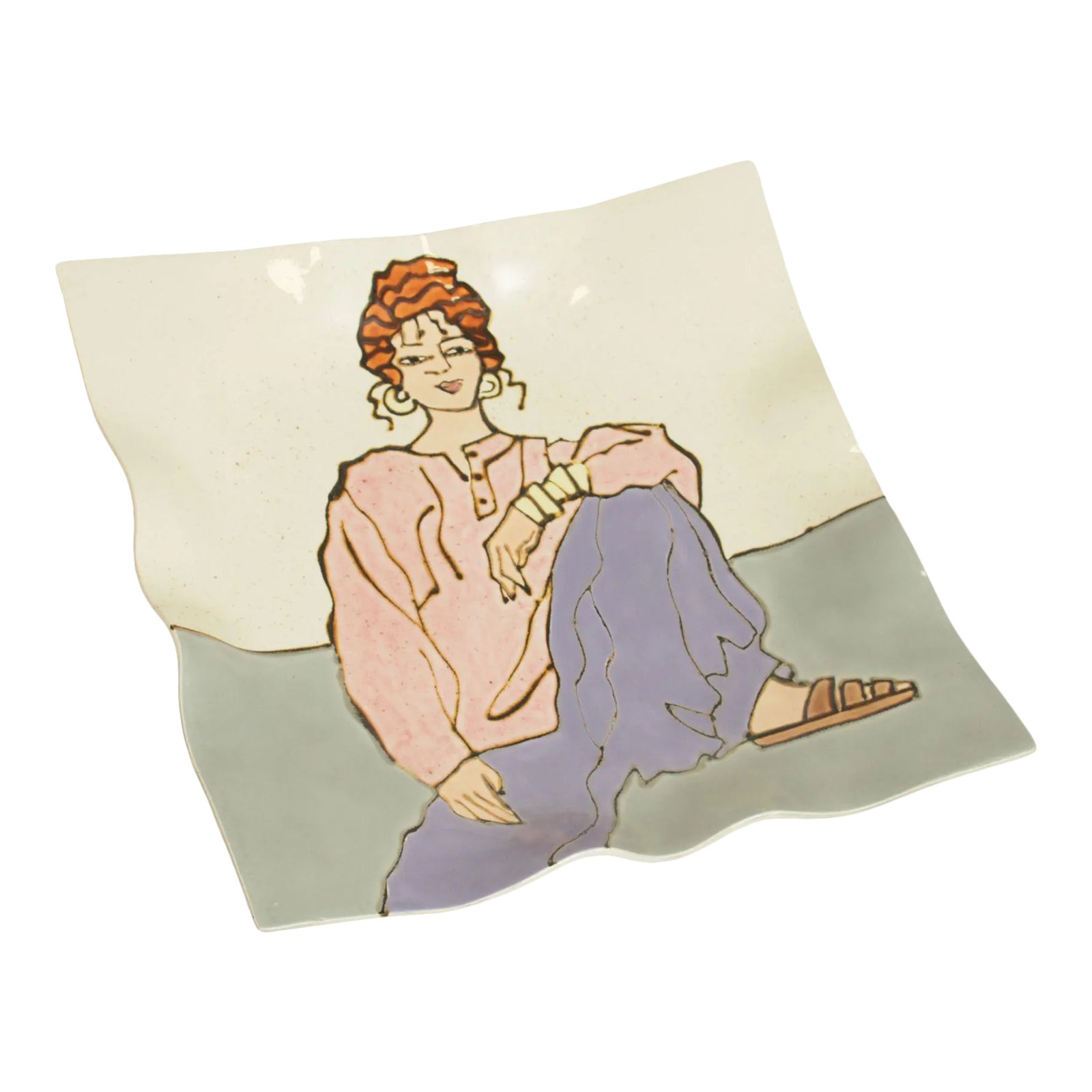 Barbary Demery Postmodern Ceramic Pop Art Charger, 1989 | Chairish