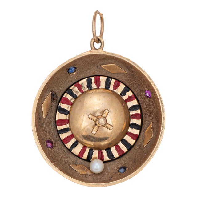 Vintage Spinning Roulette Wheel Charm 14k Gold Pendant | Chairish