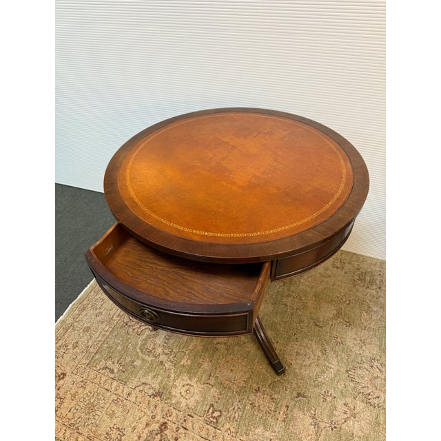 Vintage Brandt Furniture Duncan Phyfe Styled Tooled Leather Drum Table ...