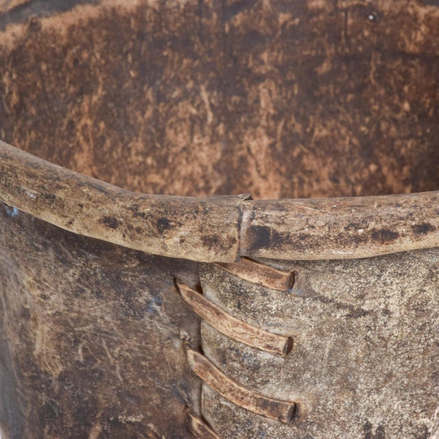 Antique African Tribal Leather Cuir Goatskin Bucket Basket Catch It All ...
