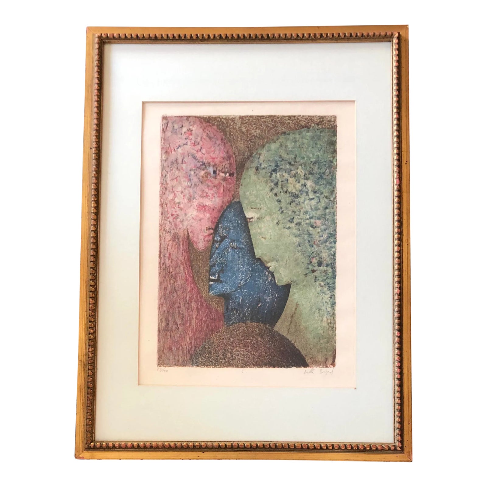 Original Mid Century Bella Brisel Lithograph Portrait of 3 Woman | Chairish