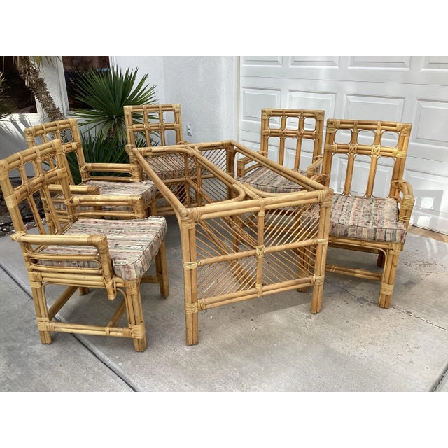 Vintage Rattan Dining Table 8 Chairs & Credenza Set, 10pc Set | Chairish