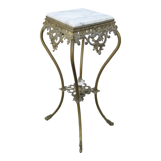 Victorian Marble Top and Brass Finish Flower Statue Stand Pedestal ...