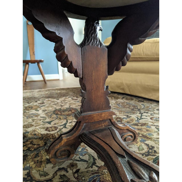 Early 20th Century Hand Carved Wooden Bald Eagle Tea Table With Marble Top | Chairish