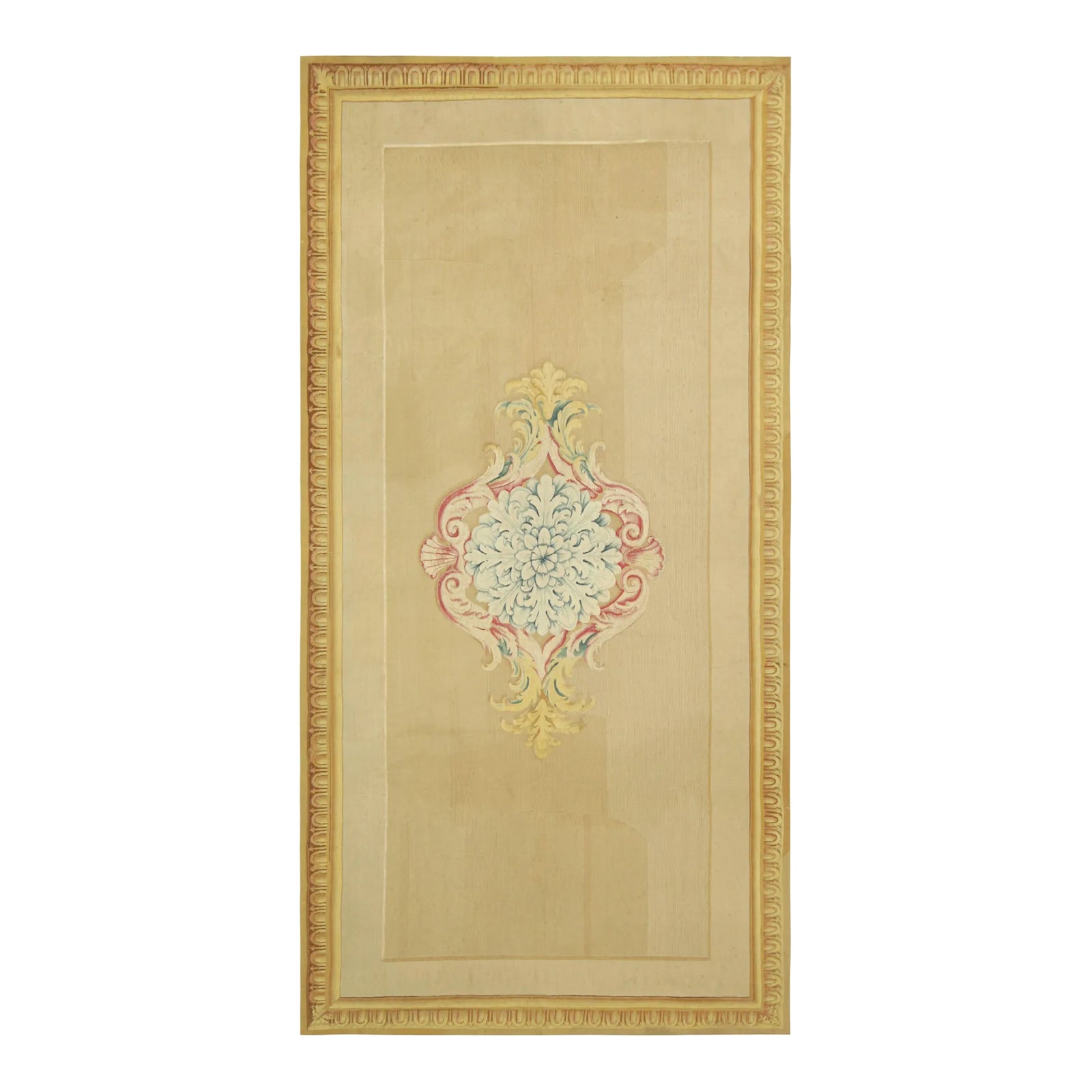 Antique Aubusson Runner Rug in Gold With Floral Medallion | Rug & Kilim ...